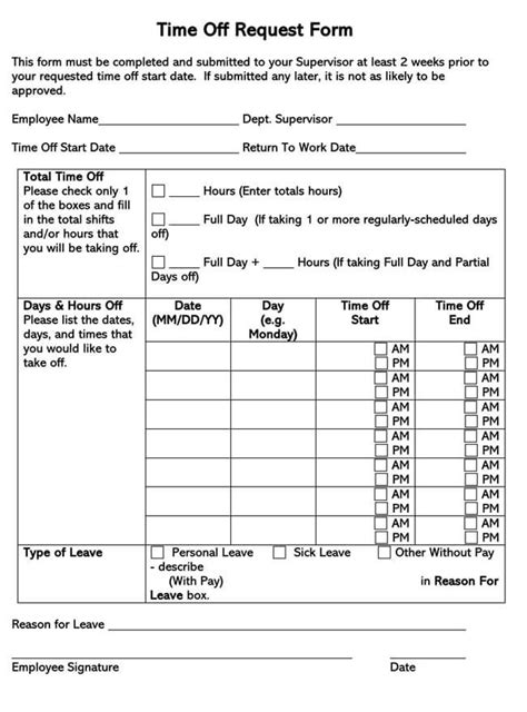 Off Time Free Printable Employee Time Off Request Form Employment