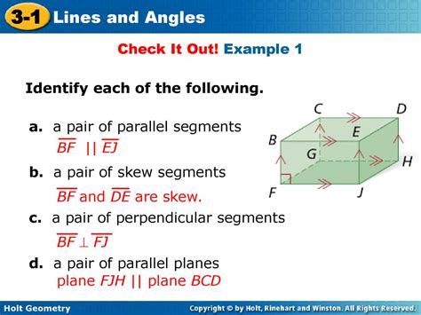 Objectives Identify Parallel Perpendicular And Skew Lines Ppt Download