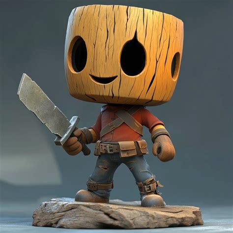 Wooden Head Warrior With Sword Premium Ai Generated Image