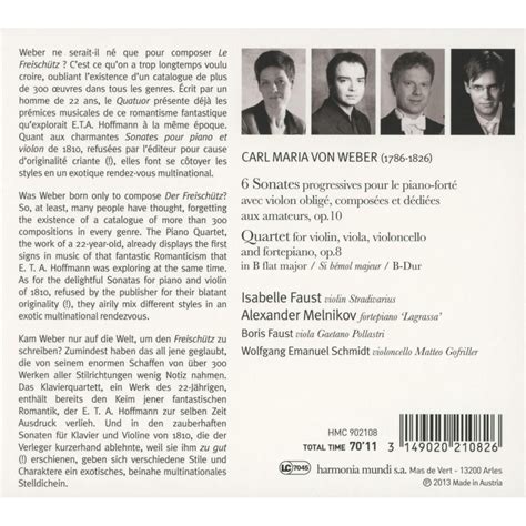 Карл Мария фон Вебер Изабел Фауст Александър Мелников Сонати за цигулка и пиано Cd Emag Bg
