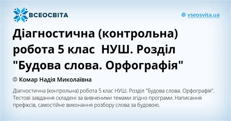 Діагностична контрольна робота 5 клас НУШ Розділ Будова слова Орфографія Тест