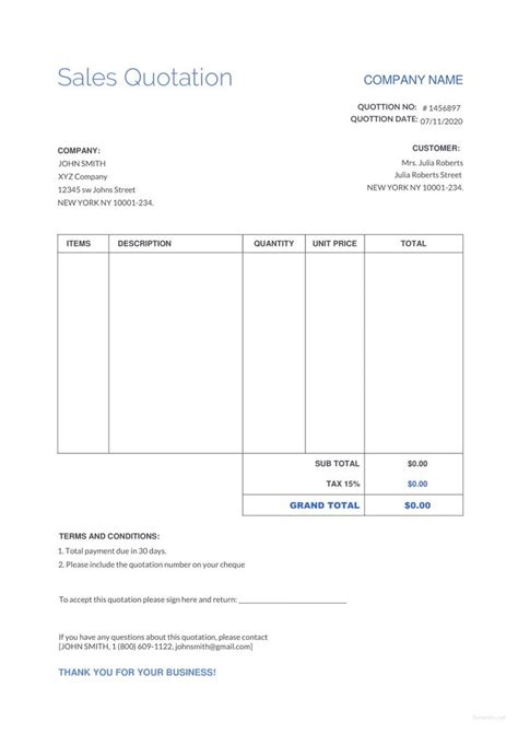 Sales Quotation Template Editable And Printable Formats