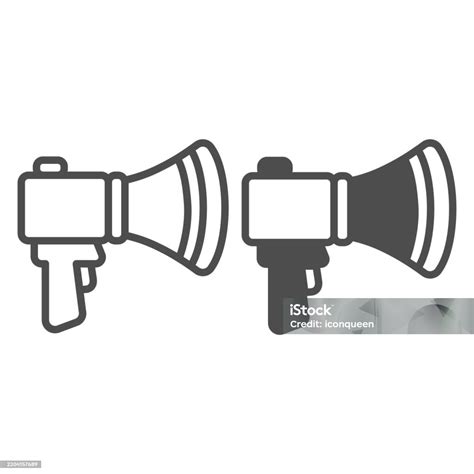 버튼 라인과 단단한 아이콘 법 집행 개념이있는 전기 경적 벡터 그래픽입니다 스피커 사운드 볼륨 증폭기 흰색 배경에 도구 기호 모바일 또는 웹 디자인을위한 개요 스타일 아이콘