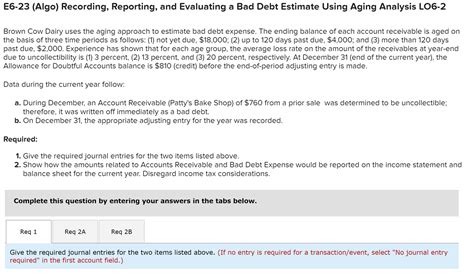 solved e6 23 algo recording reporting and evaluating a