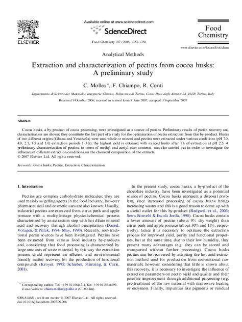 Extraction And Characterization Of Pectins From Cocoa Husks A