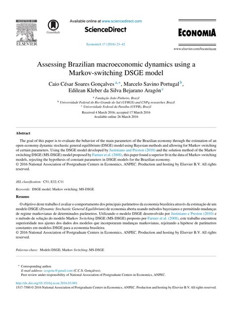 Pdf Assessing Brazilian Macroeconomic Dynamics Using A Markov Switching Dsge Model