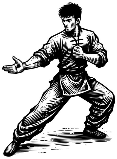 Wing Chun Kung Fu Linocut 34515281 Vector Art At Vecteezy