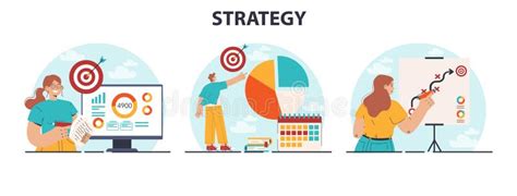 Strategy Development Set Benchmarking And Business Planning Stock Vector Illustration Of