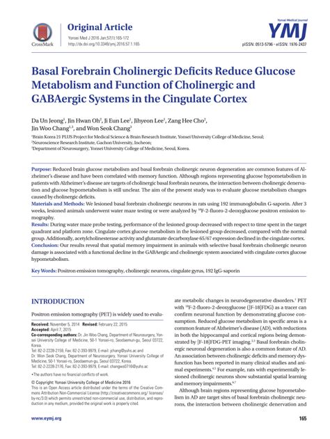 Pdf Basal Forebrain Cholinergic Deficits Reduce Glucose Metabolism And Function Of Cholinergic