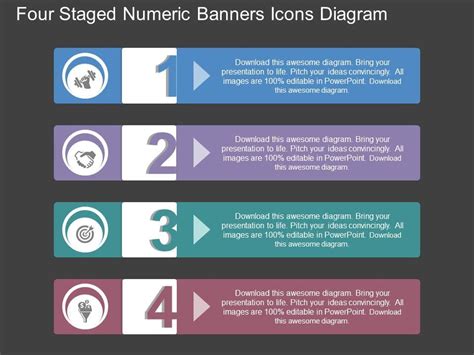 Four Staged Numeric Banners Icons Diagram Powerpoint Template