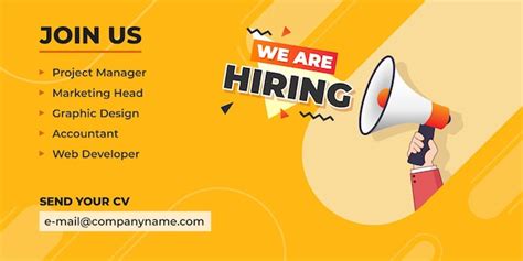 우리는 확성기를 들고 손으로 공고를 고용하고 있습니다 프리미엄 벡터