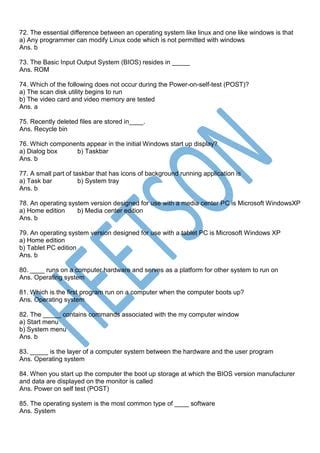 Operating System MCQ OS Most Important Question PDF