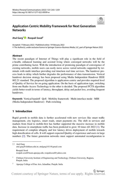 Application Centric Mobility Framework For Next Generation Networks