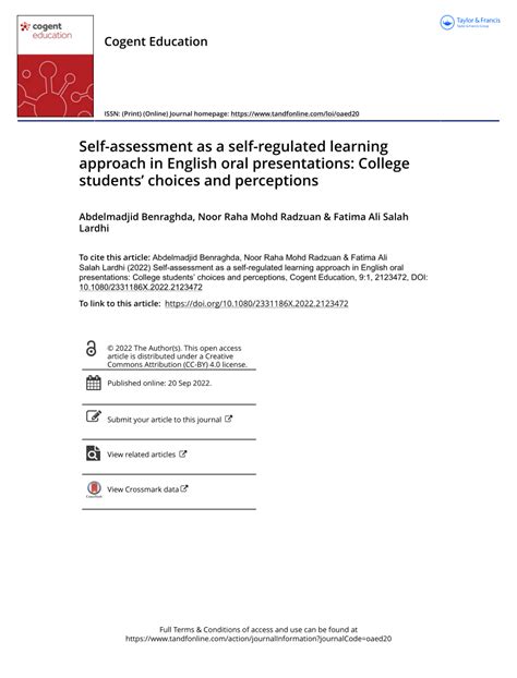 Pdf Self Assessment As A Self Regulated Learning Approach In English Oral Presentations