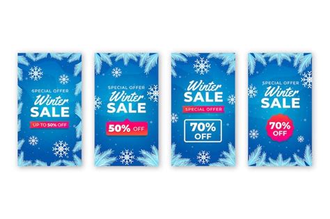 그라데이션 겨울 세일 인스타그램 스토리 컬렉션 무료 벡터