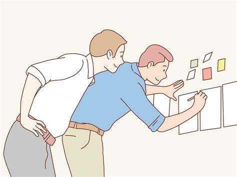 Two Businessman Writing Assignments Creative Ideas On Sticky Notes