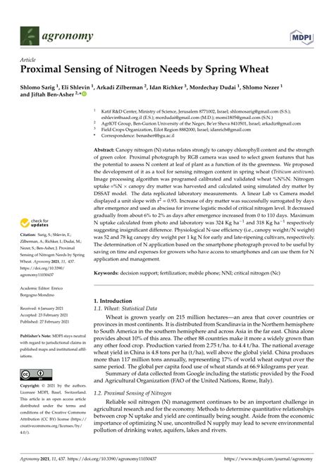 Pdf Proximal Sensing Of Nitrogen Needs By Spring Wheat