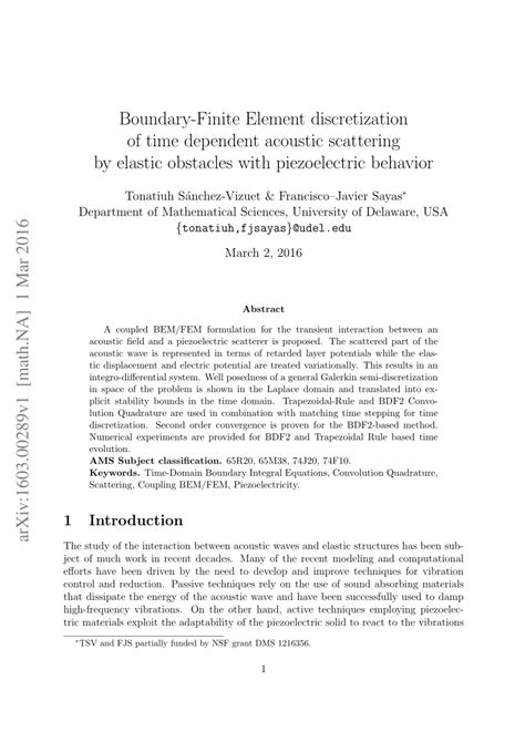 Pdf Boundary Finite Element Discretization Of Time Dependent Acoustic