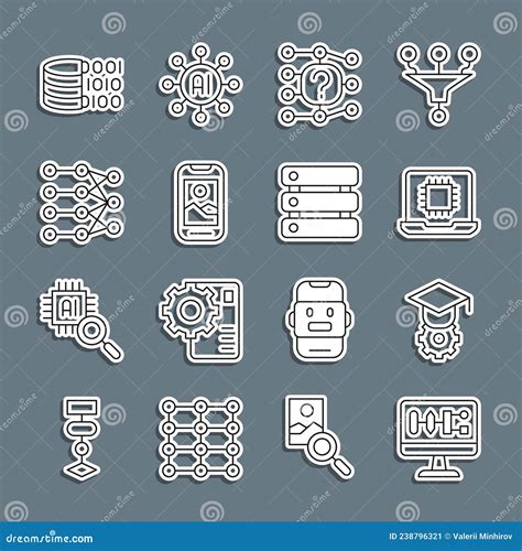 Set Line Algorithm Graduation Cap Processor CPU Neural Network Mobile Phone Binary Code And