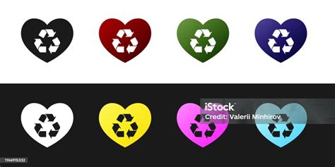 설정 환경 친화적 인 심장 아이콘 흑백 배경에 고립 심장 에코 재활용 자연 바이오 환경 개념입니다 벡터 일러스트 사랑에 대한 스톡 벡터 아트 및 기타 이미지 Istock