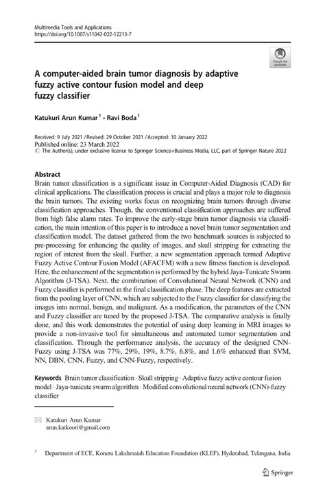 pdf a computer aided brain tumor diagnosis by adaptive fuzzy active