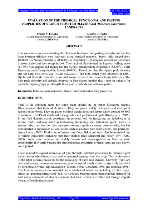 Pdf Evaluation Of The Chemical Functional And Pasting Properties Of Starch From Trifoliate