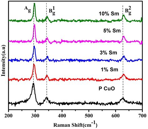 Raman Spectra Of P Cuo Pristine And Sm Doped Cuo Compound Download