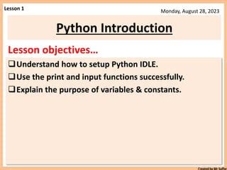 Lesson Python Intro Print And Input Pptx