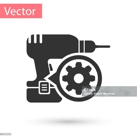 회색 드릴 기계와 기어 아이콘 흰색 배경에 고립입니다 조정 응용 프로그램 서비스 개념 설정 옵션 유지 보수 수리 고정 벡터 일러스트 가정 생활에 대한 스톡 벡터 아트 및