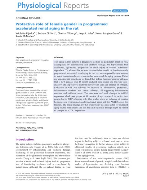 Pdf Protective Role Of Female Gender In Programmed Accelerated Renal