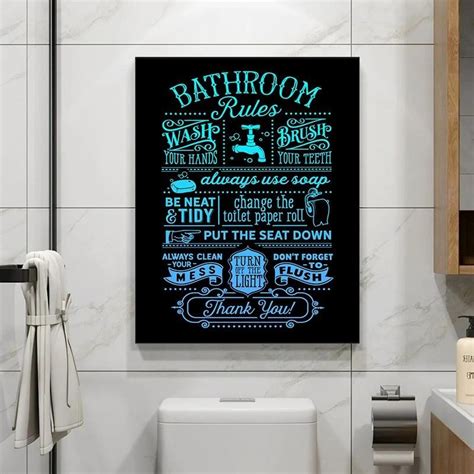 Poster Cetakan Seni Kanvas Peraturan Tandas Moden Hiasan Dinding Lucu