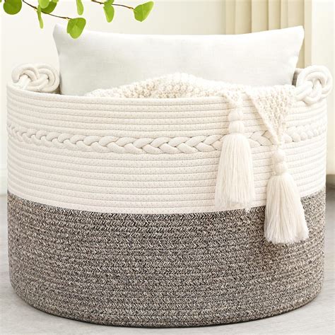 Degeyoyo 67l Large Blanket Basket 20x13 Woven Storage Baskets With Handle Cotton