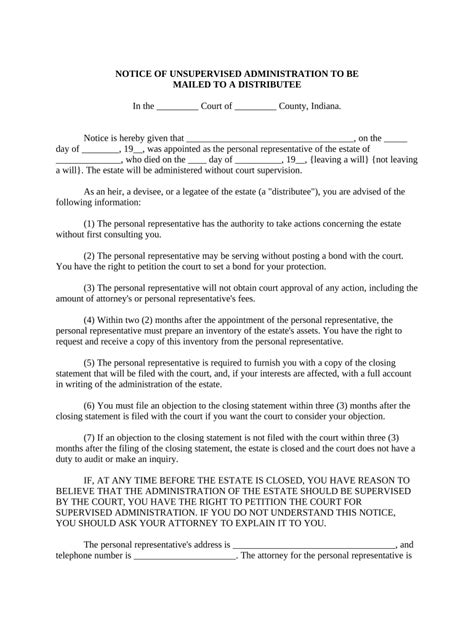 Indiana Notice Doc Template PdfFiller