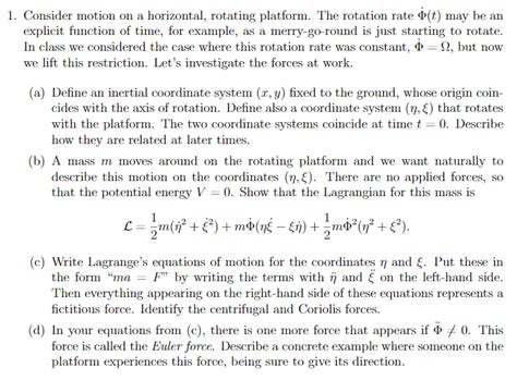 solved 1 consider motion on a horizontal rotating