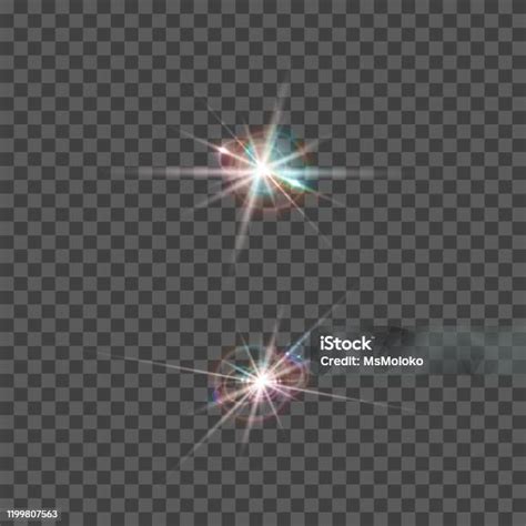 벡터 렌즈 플레어 효과의 집합입니다 광선이 있는 둥근 절연 된 투명 광학 요소 우주 별 폭발 개체 그룹에 대한 스톡 벡터 아트 및 기타 이미지 Istock