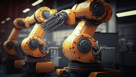 Industrial Robots In A Futuristic Factory Assembly Line Generative Ai