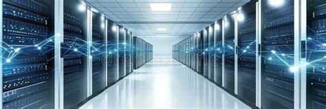 Modern Datacenter Servers With Glowing Network Connections Bright