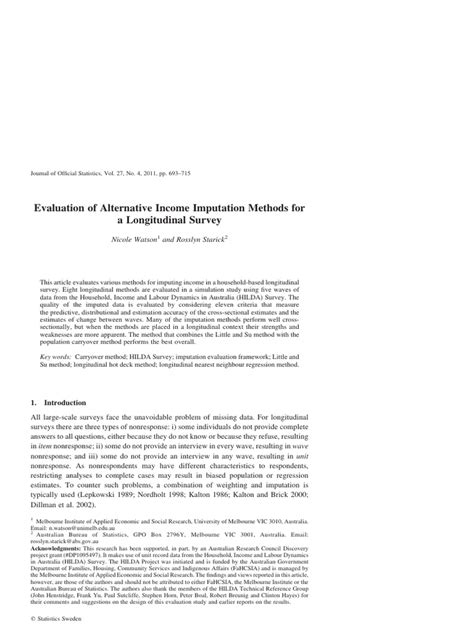 evaluation of alternative income imputation methods for a longitudinal