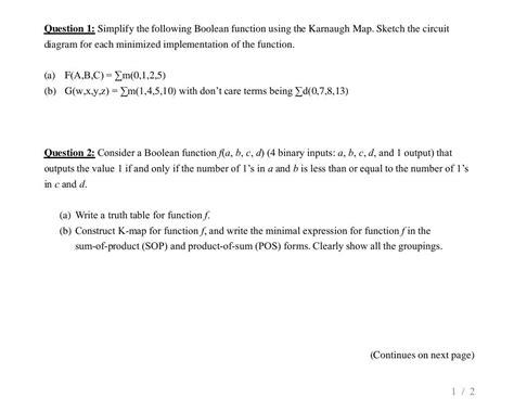 Question 1 Simplify The Following Boolean Function