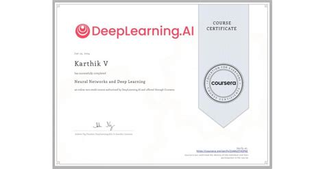 Karthik V On Linkedin Completion Certificate For Neural Networks And Deep Learning