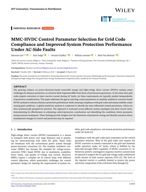 Pdf Mmc‐hvdc Control Parameter Selection For Grid Code Compliance And Improved System