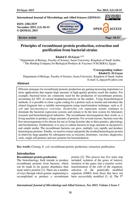 Pdf Principles Of Recombinant Protein Production Extraction And Purification From Bacterial