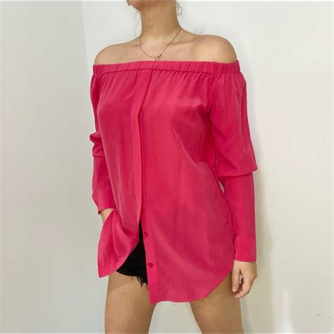 Equipment Silk Off Shoulder Button Front Top Gem