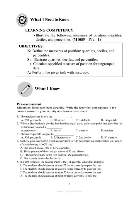 Mathematics Quarter 4 Module 1 Illustrating The Measures Of Position For Ungrouped Data