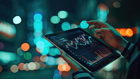 A Person Holds A Tablet Featuring A Vibrant Green City Stock