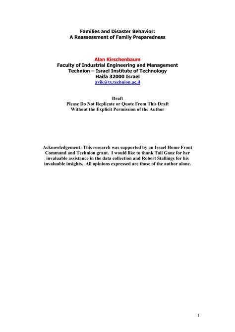 Pdf Families And Disaster Behavior A Reassessment Of Family Preparedness