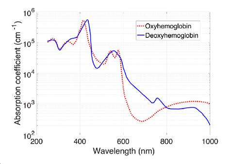 Absorption Spectra Of Light For Oxy And Deoxyhemoglobin Note The Download Scientific Diagram