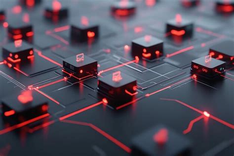 Network Connectivity And Data Flow With Red Led Lights A Futuristic Network Of Interconnected