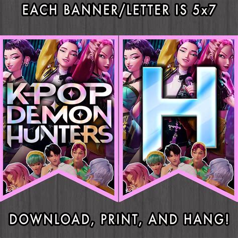 K Pop Demon Hunters Happy Birthday Banner Printable Party Decor 5x7