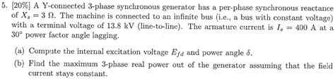 Solved 5 20 A Y Connected 3 Phase Synchronous Generator Has A Per